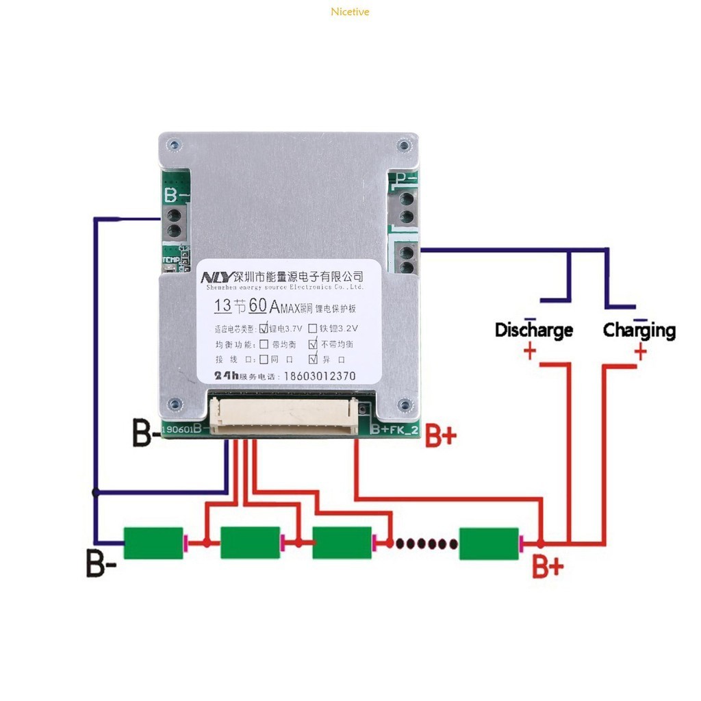 NICE 13S 48V 60A Battery for Protection Board Li-ion Cell Battery BMS ...