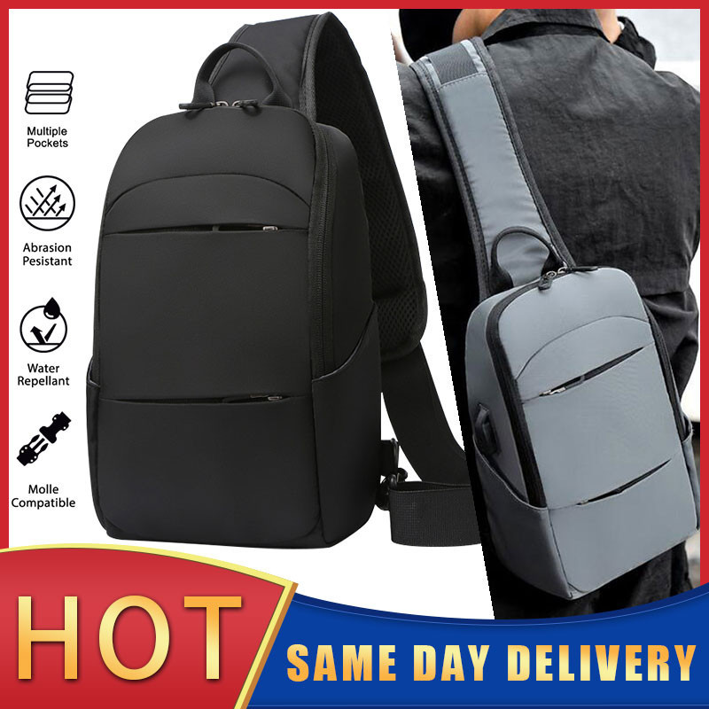 Men's nylon large capacity travel chest bag portable crossbody bag ...