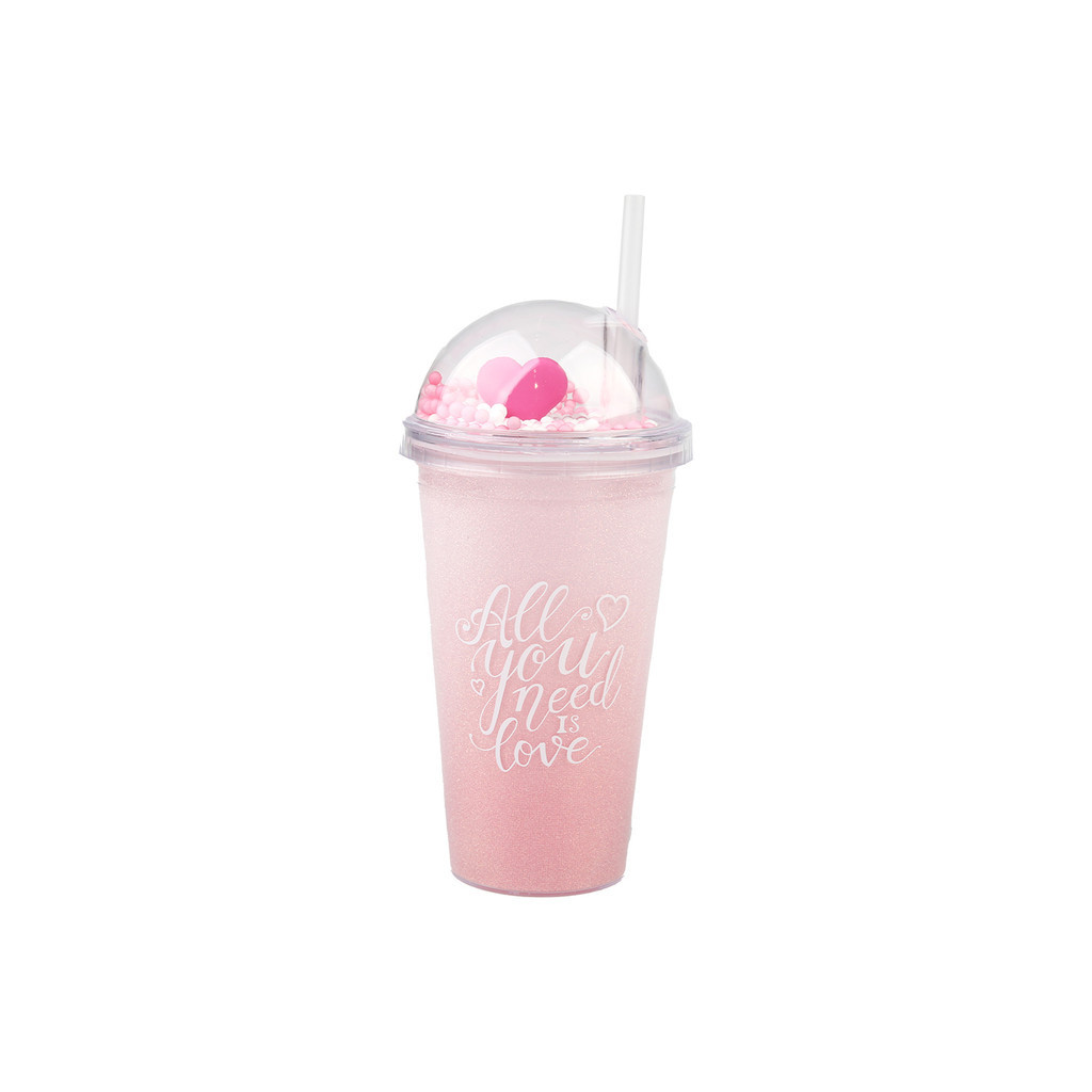 MINISO Pink Romance Series Double Layer Straw Plastic Cup | Shopee ...