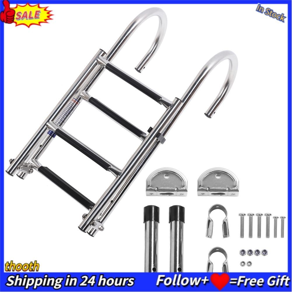 Thooth 4 Steps Folding Boat Ladder 316 Stainless Steel Prevent Slip