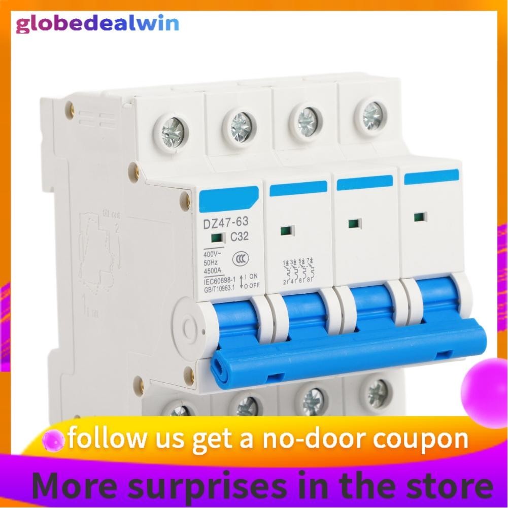 Globedealwin Miniature Circuit Breaker DZ47-63 4P 32A 400V RCCB Residual Current 2P | Shopee ...