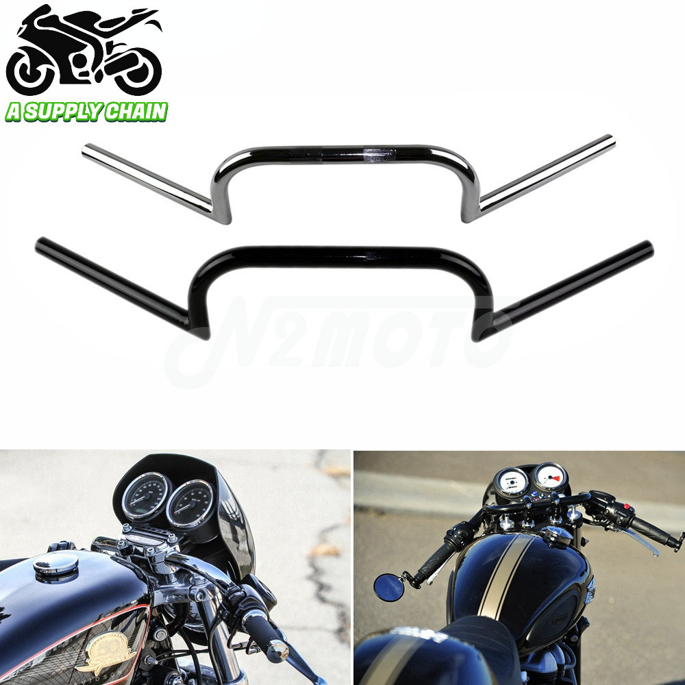 Street Bike Motorcycle 7/8" & 1" Black Handlebar Clubman Handle Bar ...
