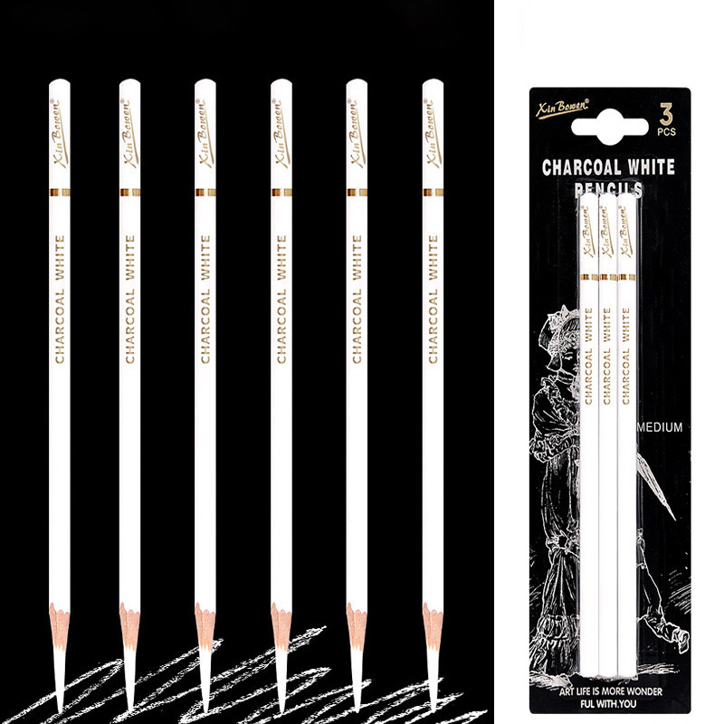 3 Pieces Professional White Charcoal Pencils Set Sketch Highlight White ...