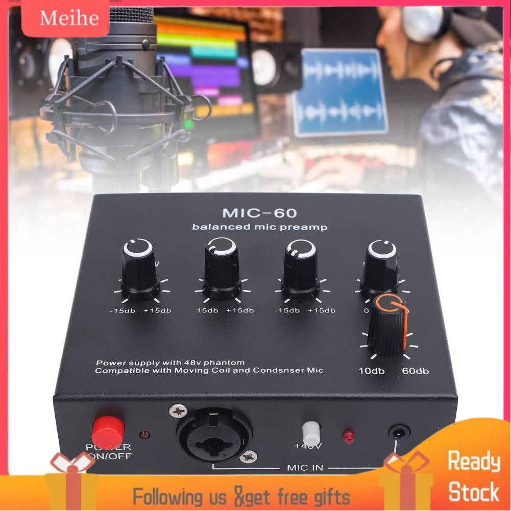 Meihe Microphone Preamp Sound Booster with 3 Input 60dB Gain 48V ...