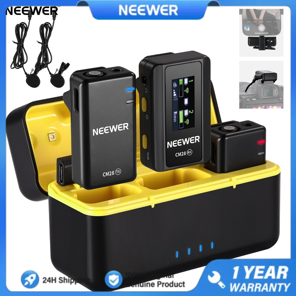 NEEWER CM28 Wireless Lavalier Lapel Microphone Kit with Charging Case ...