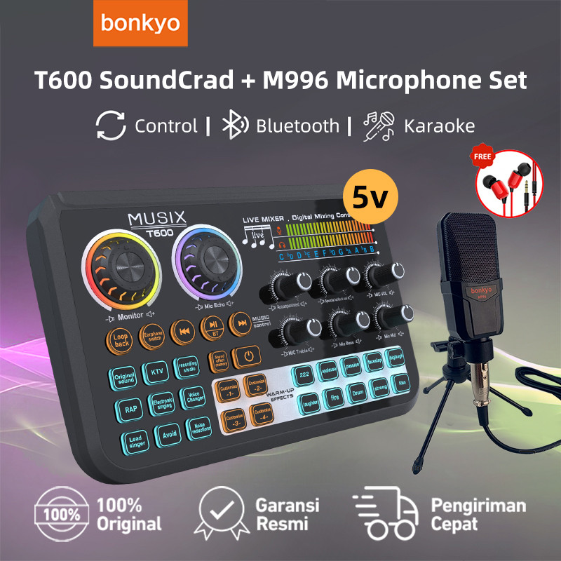 Bonkyo T600 Soundcard 5V Professional Multi-function Mixer for Live Broadcasting and Recording ...