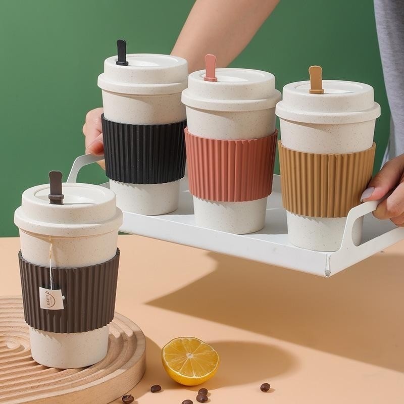 Reusable Coffee Mug with Lid Wheat Straw Coffee Mug Leak Proof Mug Safe ...