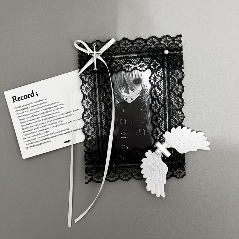 Black Angel Photo Frame with Wings Hollow Lace Card Holder 3Inch/2R Kpop Idol DIY Photocard ...