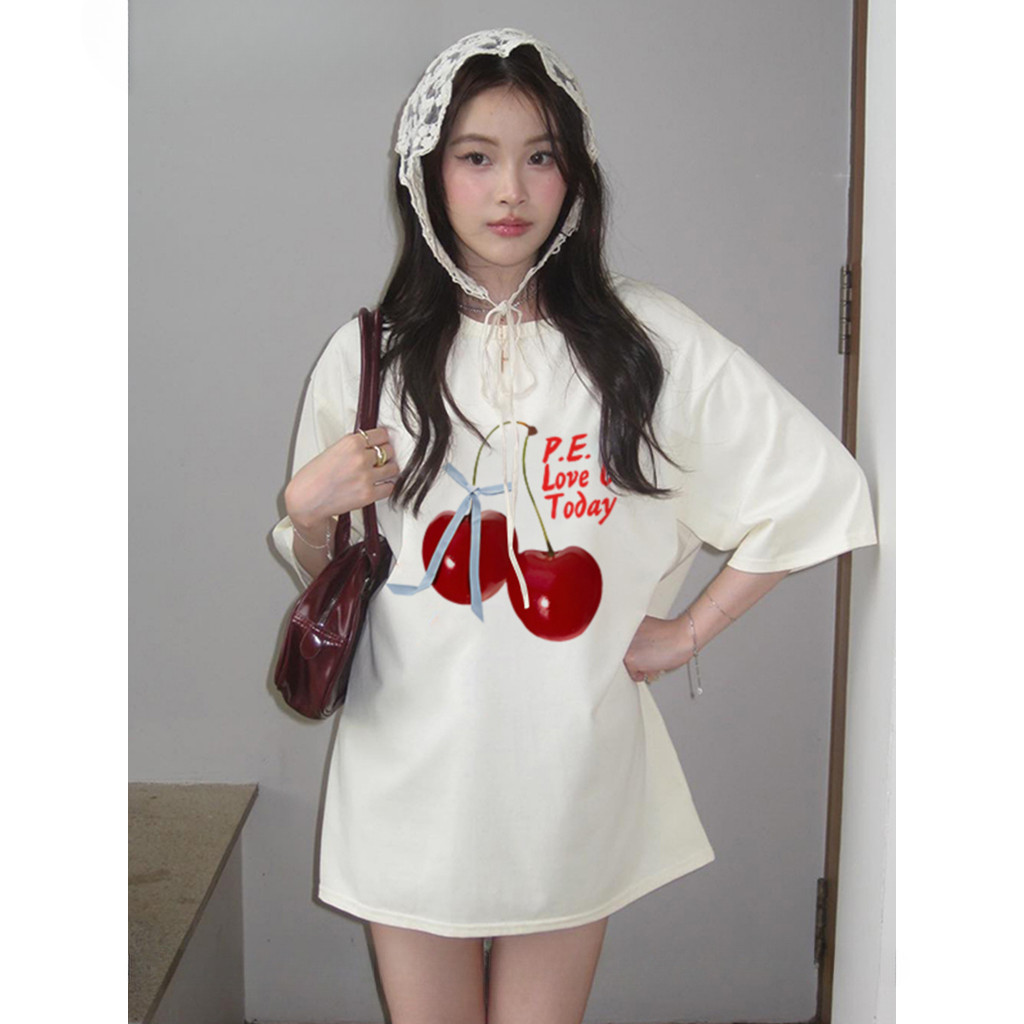 COD (Bangkok Delivery) BOOM Shop T-Shirt cherry-Sweet Fashion Letters Printed Short Sleeve For ...