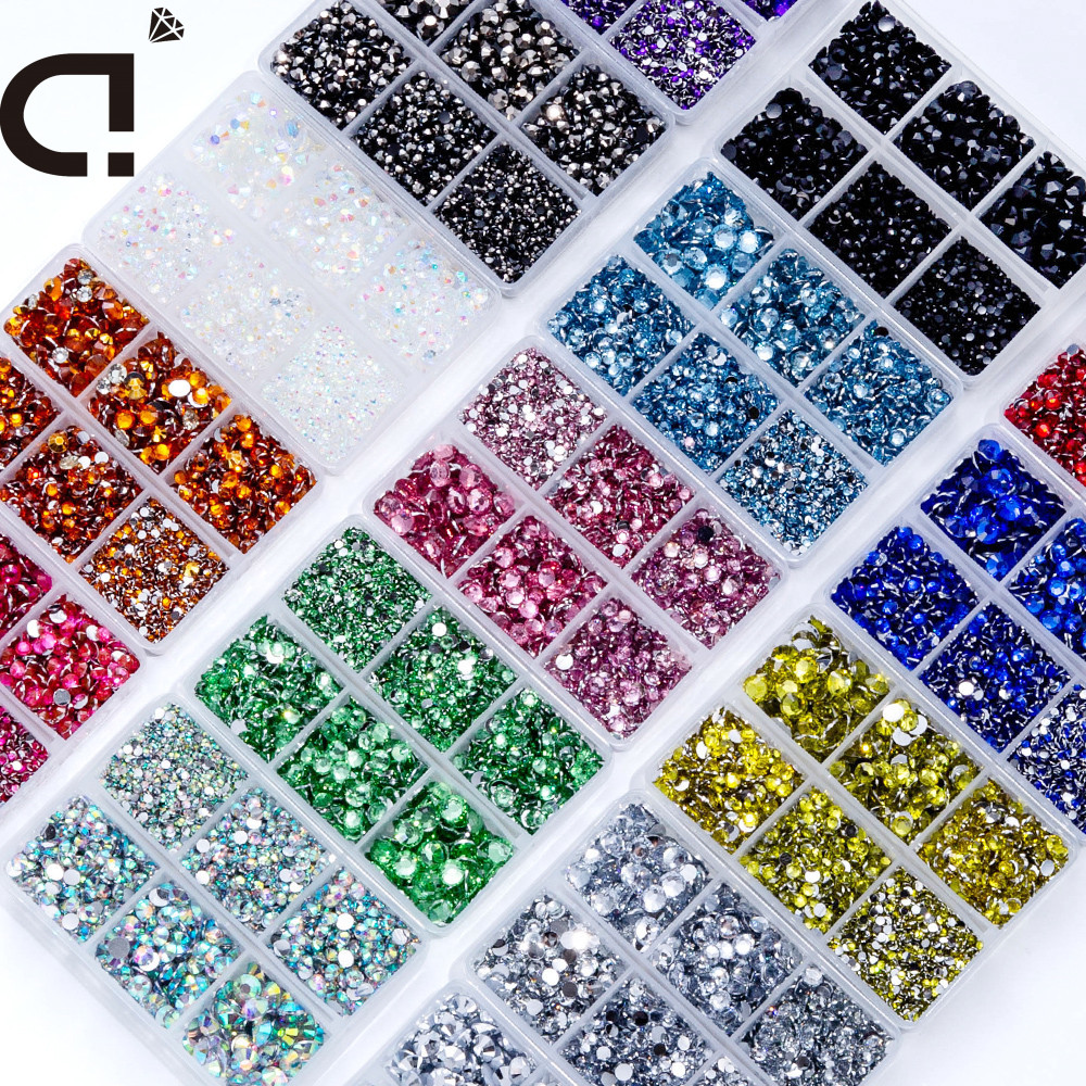 (Free Gift)1250pcs 6 Boxes/Set Of Resin Rhinestone SS4-SS20 Diamond Gem ...