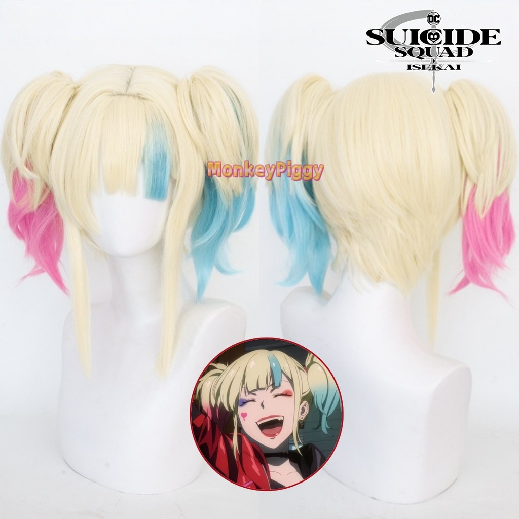 Anime SUICIDE SQUAD ISEKAI Cosplay Wig HARLEY QUINN Twin Ponytails Hair ...