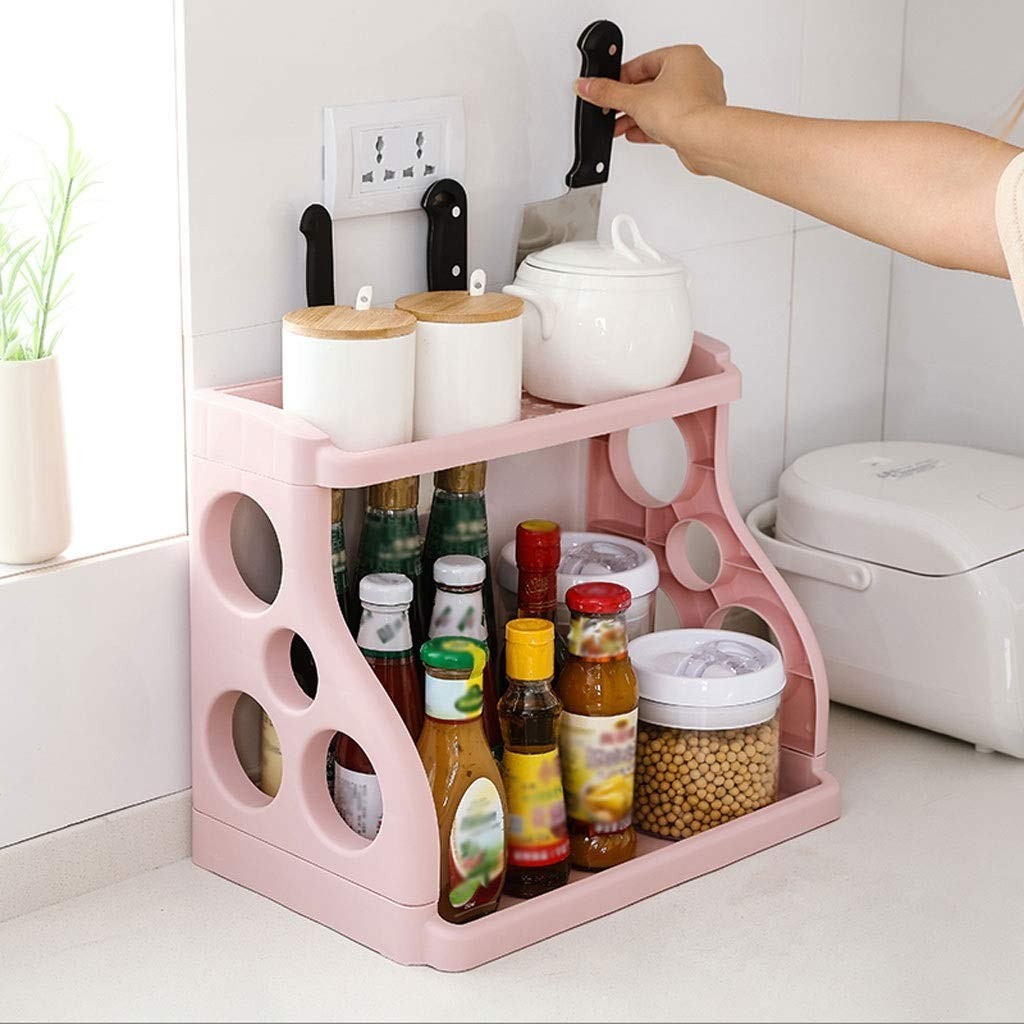 SPICE SEASONING STORAGE RACK KITCHEN FLOOR SHELF DOUBLE-LAYER KITCHEN ...