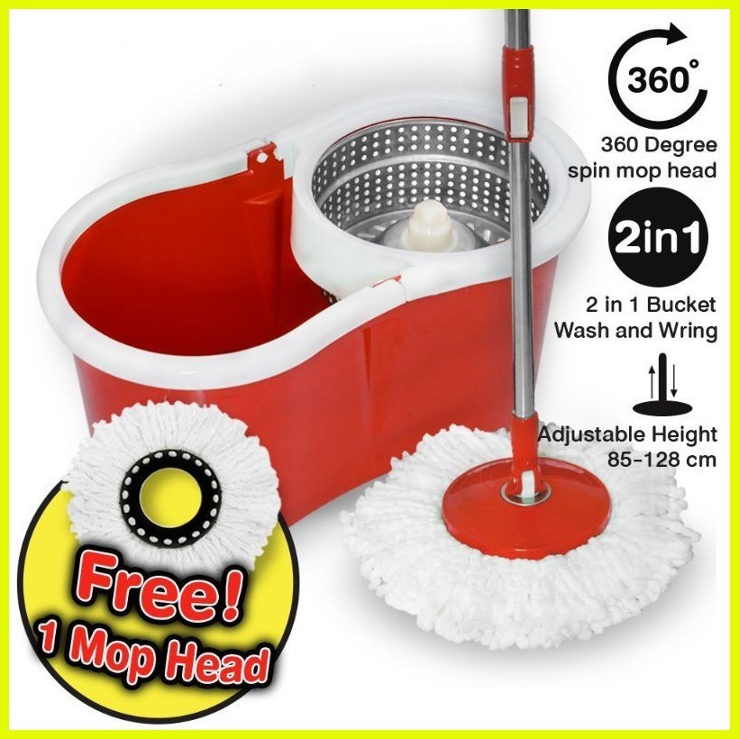 ProClean Spin Mop Stainless Steel Wringer Bucket with Mop Pole＆2 Mop ...