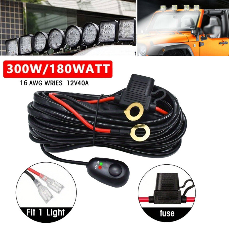 300W LED Light Bar wires Kit 12V 40A Remote Control Wiring awg wires ...