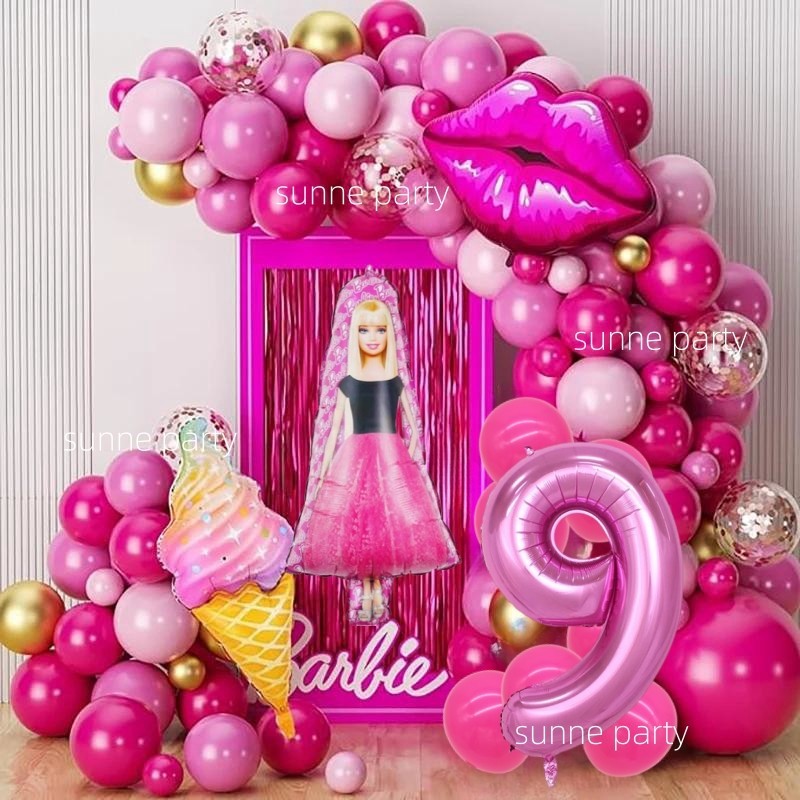 Pink Barbie Balloons Party Decorations Chain Set 32inch Pink Number ...