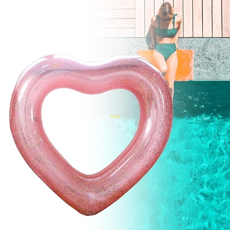 youn Inflatable Swimming Rings Heart Shaped Pool Float Rings Inflatable Pool Float Loungers Tube ...