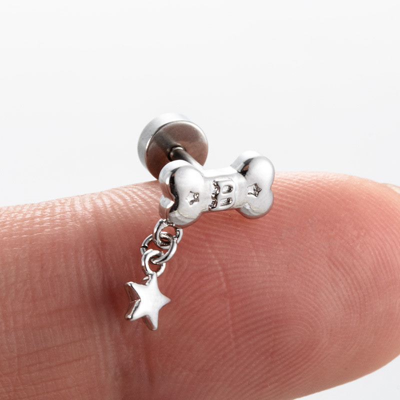 1 Piece Cute Bone Shape Stainless Steel Flat Head Earring Stud Upper ...