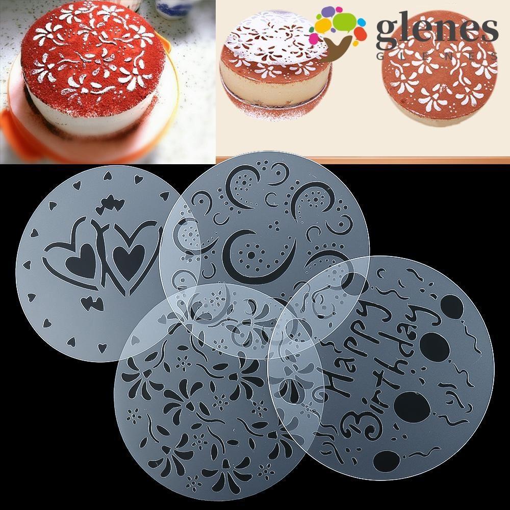 GLENES Cake Stencil Set Baking Happy Birthday Sugar Sieve Lace Flower ...