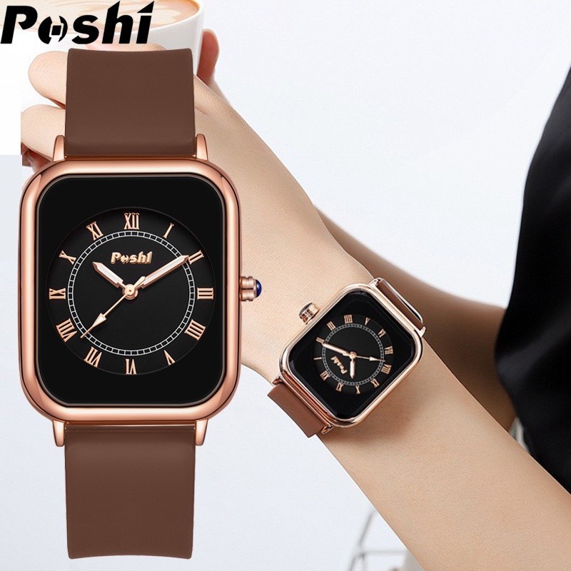 Original POSHI Korean Fashion Women Watch Quartz Display Silicone Strap ...