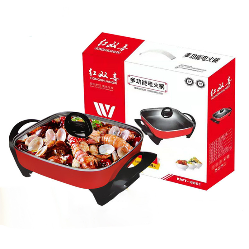 Square Pan Electric Red Cooking Hot Pot Ceramic Pot Non-Stick Dual ...