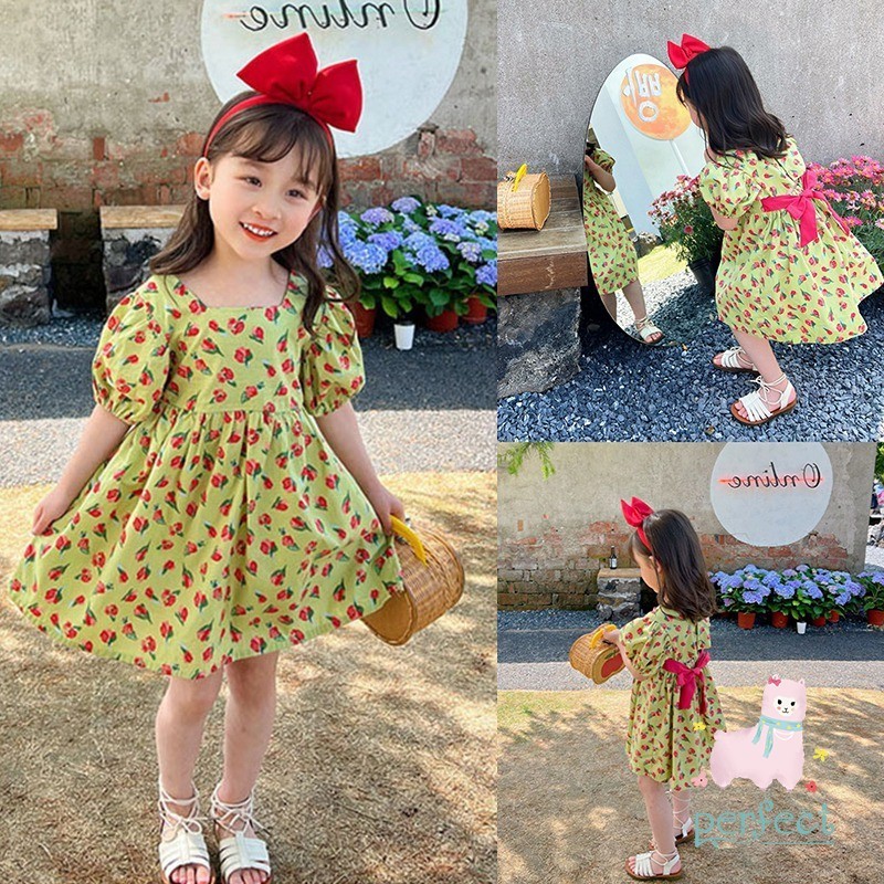 Girls' Summer Floral Dress Backless Bow Tie Skin-friendly And ...