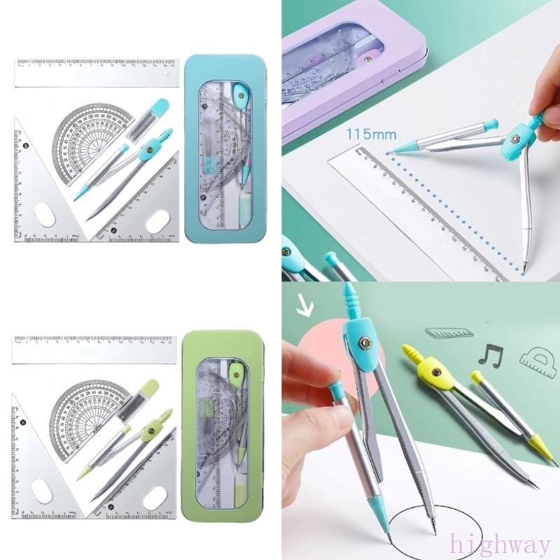 hi Student Geometry Math Set with Drawing Compass Math Protractor Set ...