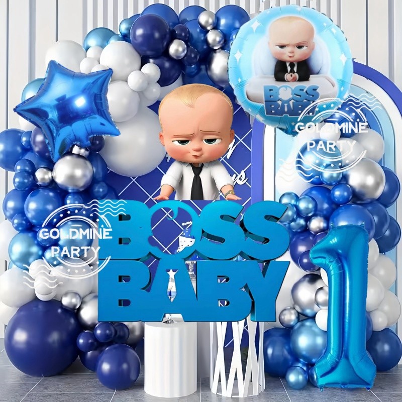 Baby Boss Theme Balloon Garland Arch Kit Blue Number Star Foil Baby ...