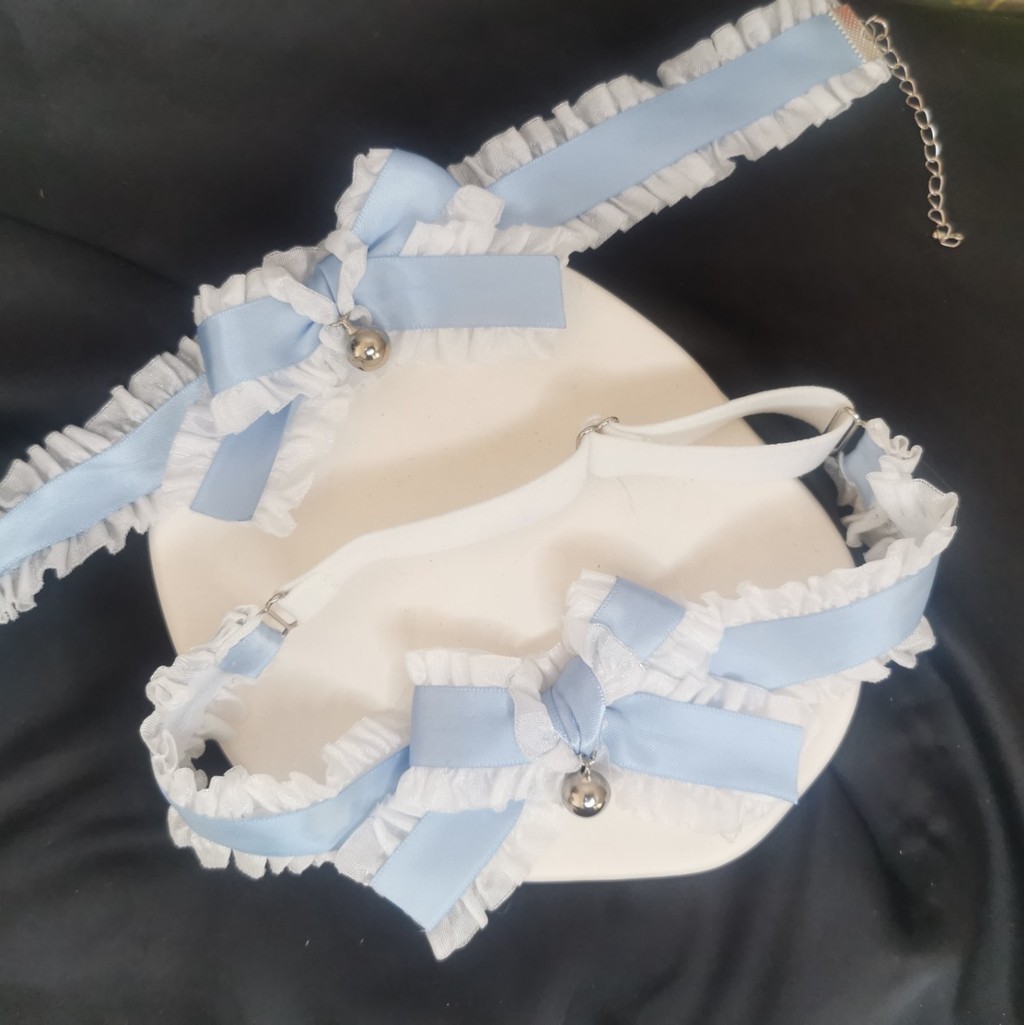 Sexy Bowknot Bell Blue Choker Necklaces Adjustable Elastic Leg Loop for ...