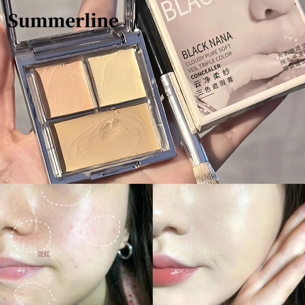 3 Colors Concealer Palette Cream with Brush Texture Covers Acne Marks ...