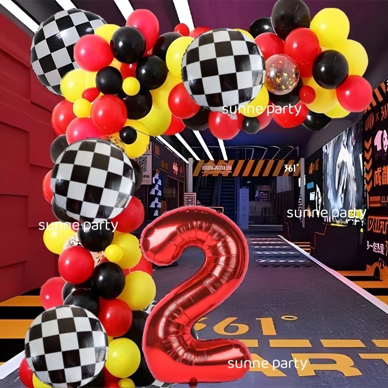 Racing Car Balloon Chain Set 32inch Red Number Balloons Race Car Theme ...