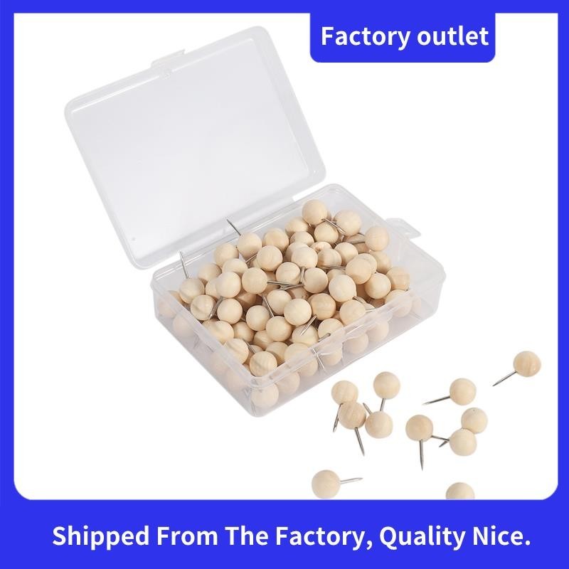 130pcs Round Wood Decorative Push Pins, Wood Head and Steel Point Thumb ...