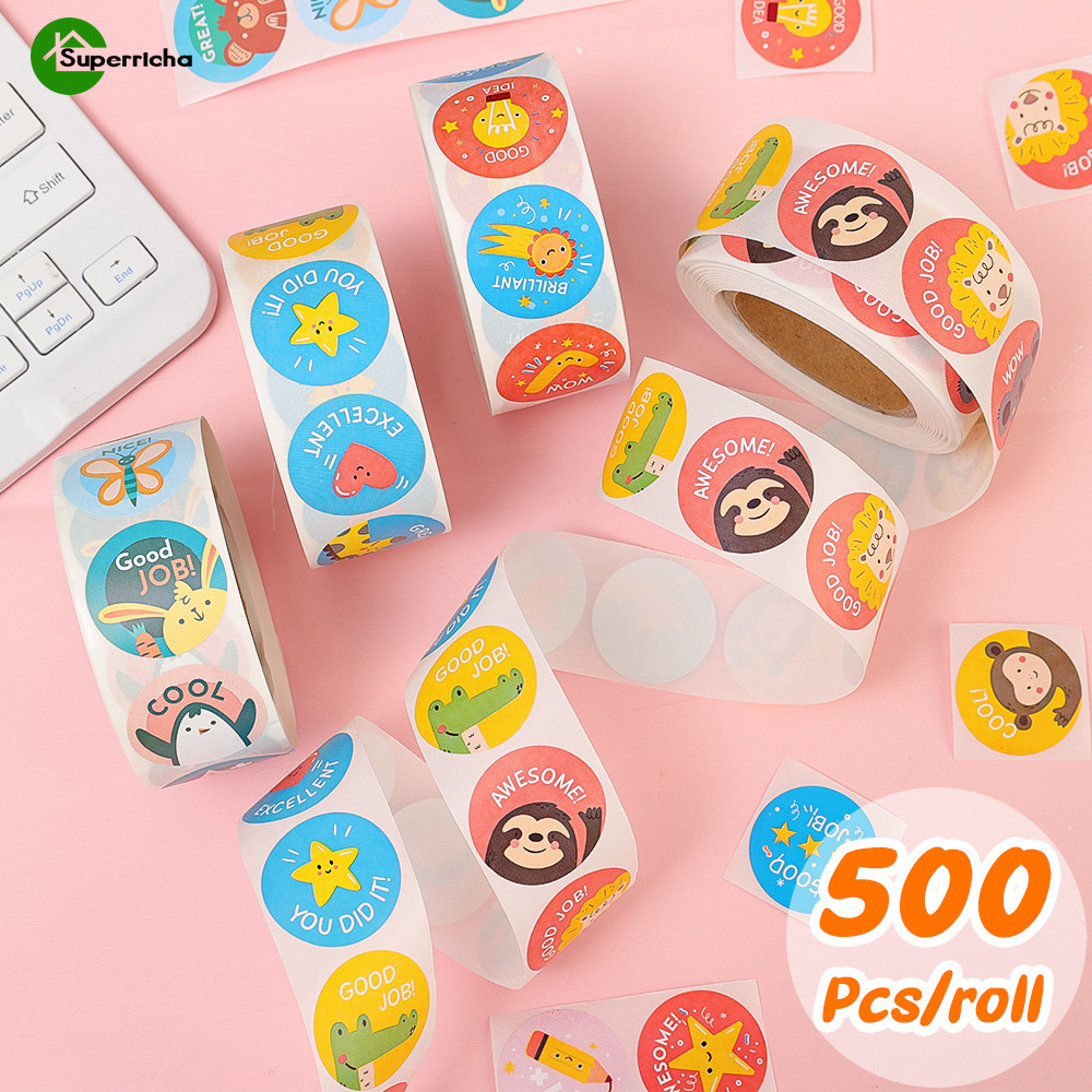500Pcs/Roll Teacher Classroom Incentive Stickers - Cartoon Animal Label ...