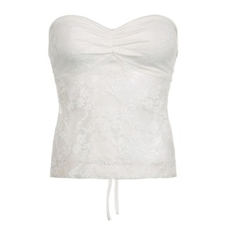 SMLILY Women Summer Strapless Backless Tube Top Ruched Chest Lace ...