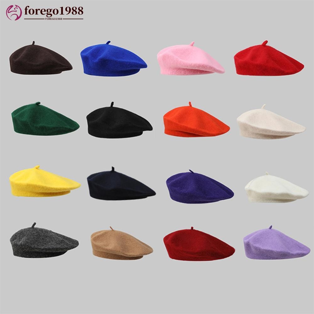 FOREGO1988 Retro Casual Solid Color Beret Fashionable Versatile Multi ...
