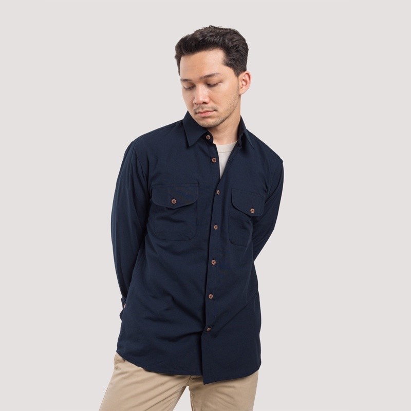 KEMEJA Woodcutter Men's Plain Shirt Basic Work Shirt Navy Blue - Double ...
