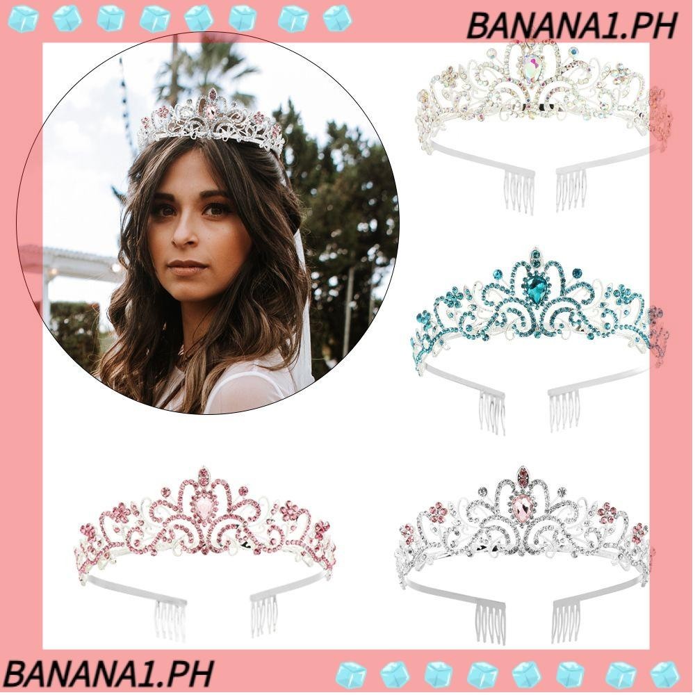 BANANA Princess Crown Crystal Wedding Birthday Rhinestone Tiara Bling ...