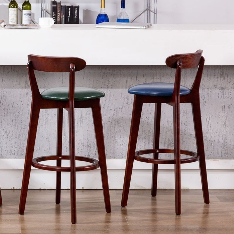 Solid Wood Bar Chair Nordic Style Home Backrest High Bar Stool Modern ...