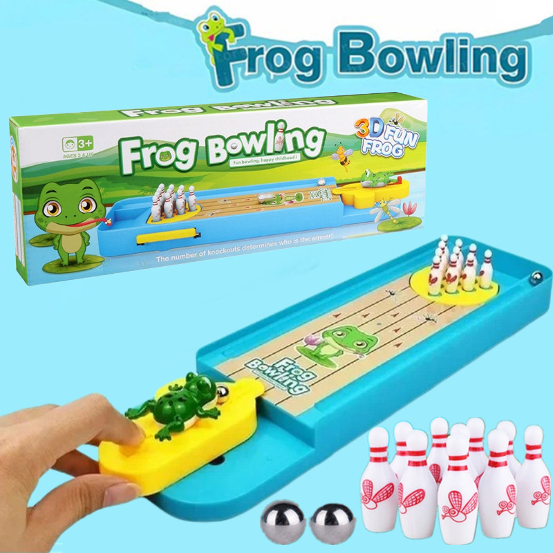Mini Bowling Set Toys Frog Bowling Table Launch Game Kids Interactive ...