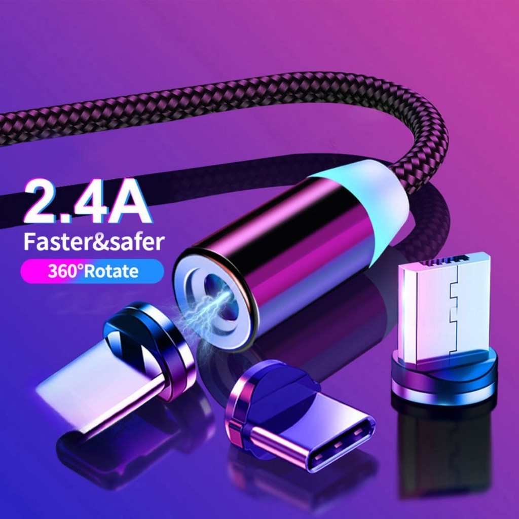 LED Magnetic USB Cable 2.4A Type C Fast Charging Magnet Head Cable ...