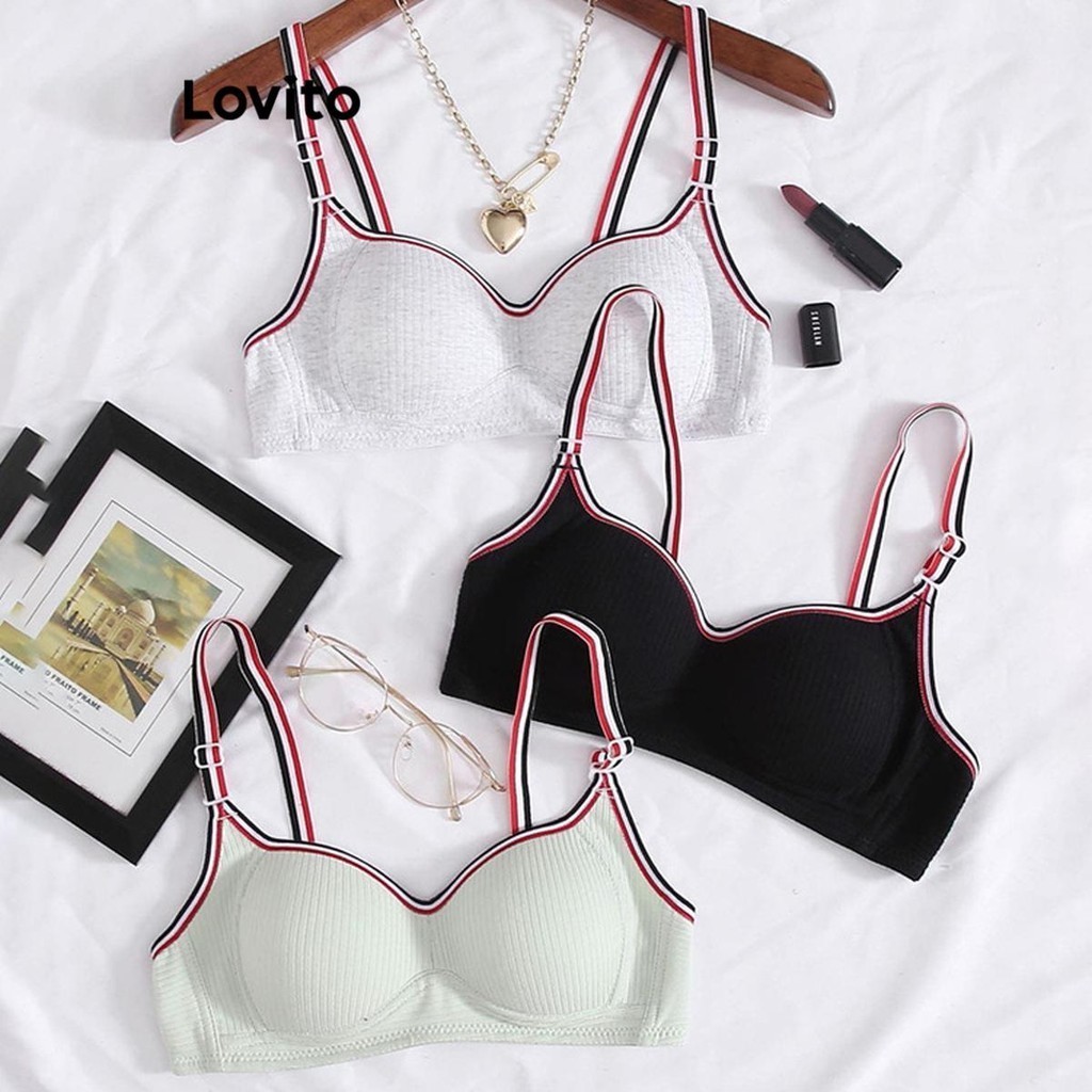 Lovito Women Casual Patchwork Contrast Binding Bra LNL47232 | Shopee ...