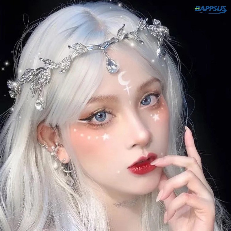 Light Luxury Sparkly Leaves Waterdrop Rhinestone Forehead Tiaras Hair ...