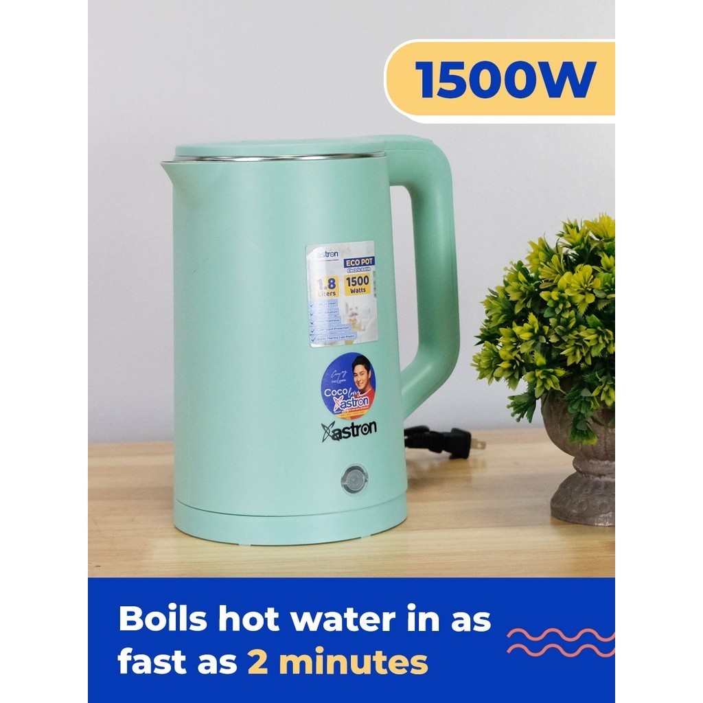 Astron ECOPOT Electric Kettle - Mint Green | 1.8 Liter Capacity | Safe ...