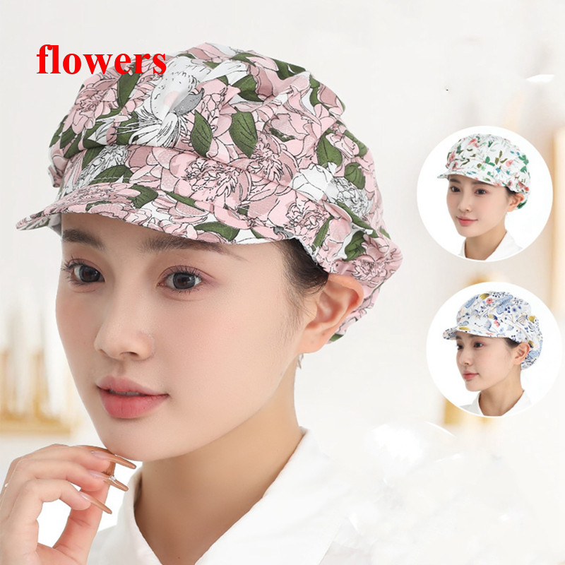 FLOWERS Women Chef Hat Kitchen Home Cooking Anti-fume Anti-hair Loss ...