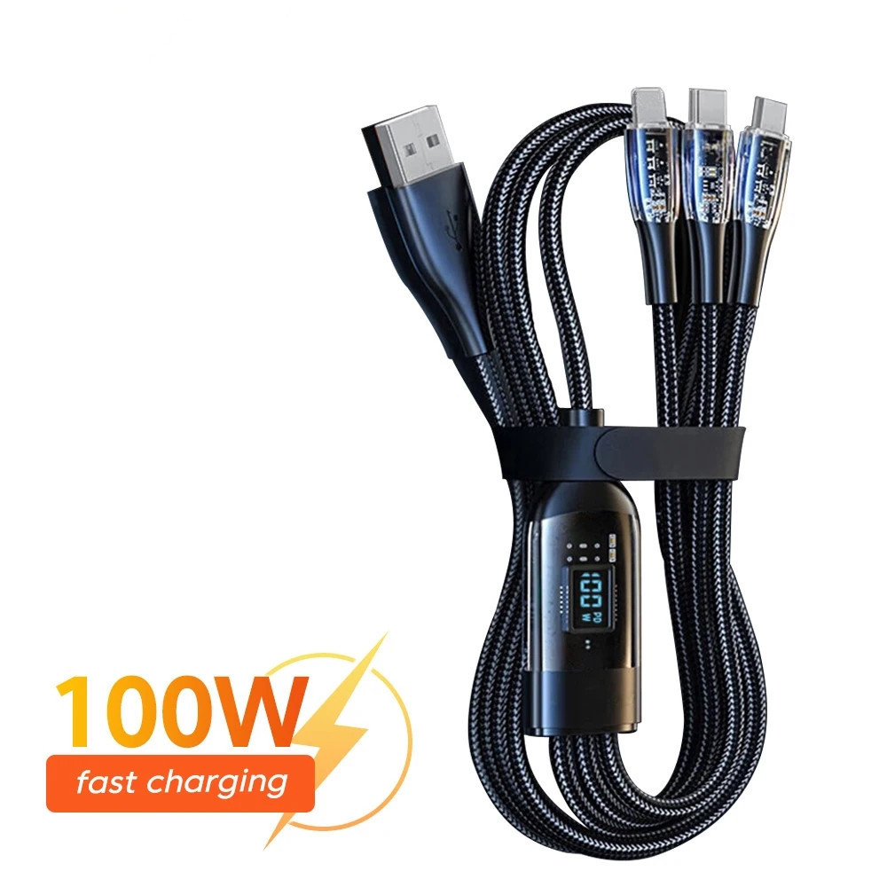 100W 3 in 1 Fast Charging Cable Digital Display Data Cable Micro Usb ...