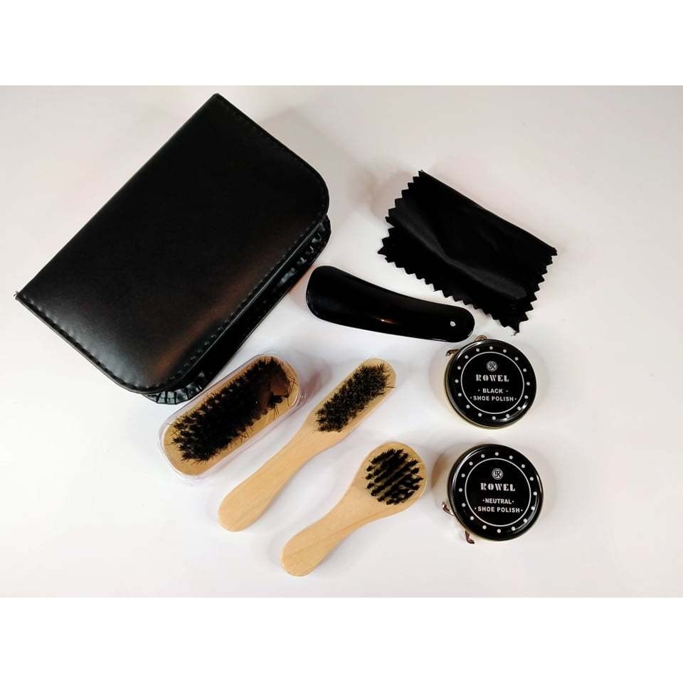 【COD】Men Shoes Cleaning Kit With Box Wooden Handle Brushes Shoe Shine ...