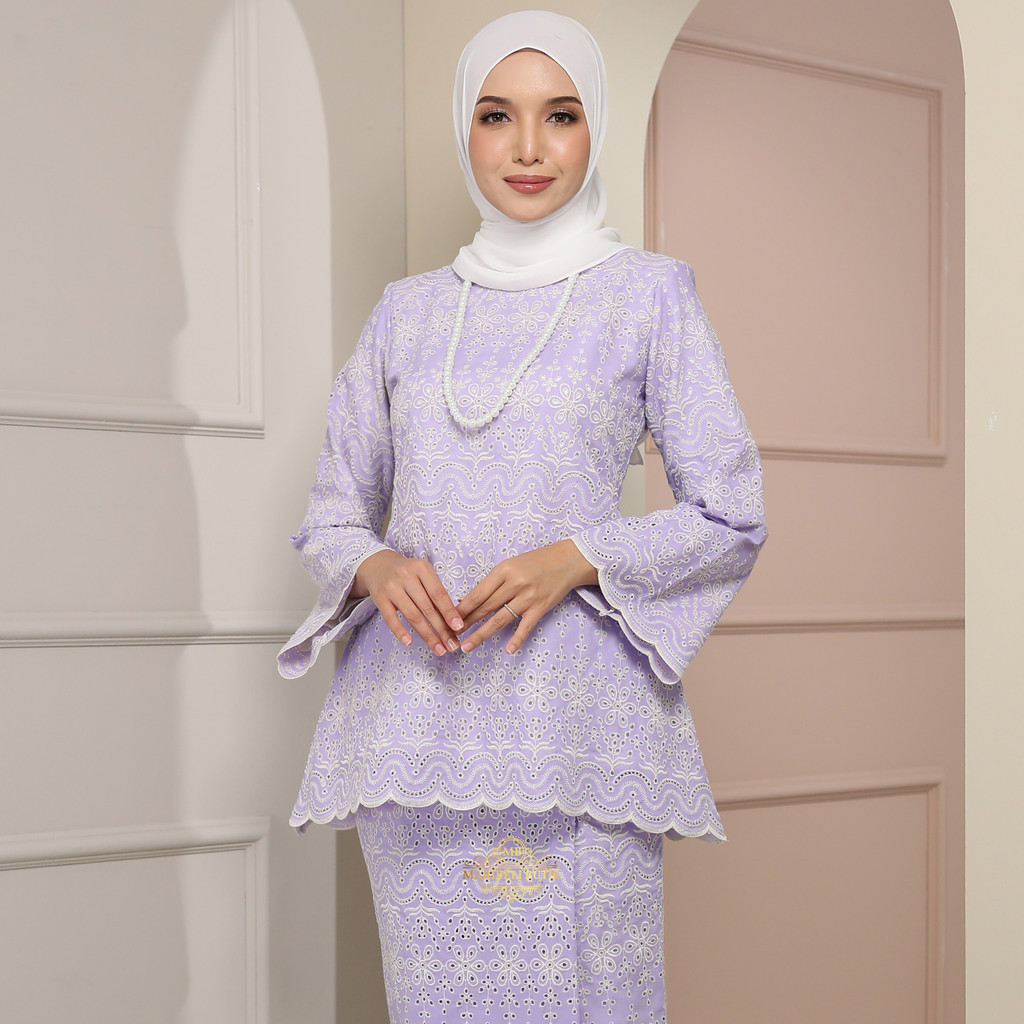 By MARIBELI BUTIK KURUNG KEDAH FLOWER 06 LILAC COTTON EYELET Embossed ...