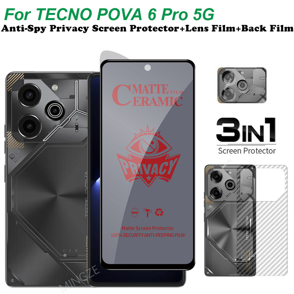 3in1 For Tecno Pova 6 Pro Anti-Spy Privacy Tempered Glass soft Film Tecno Pova 6 Pro Screen ...