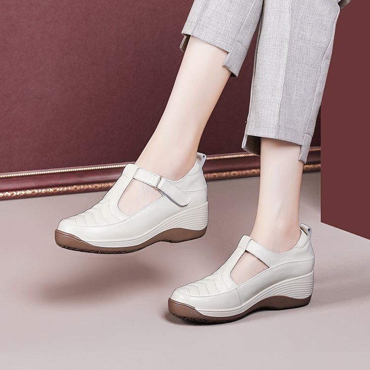 Women's Wedge Comfortable Thick-soled Casual Real Leather Shoes Women ...