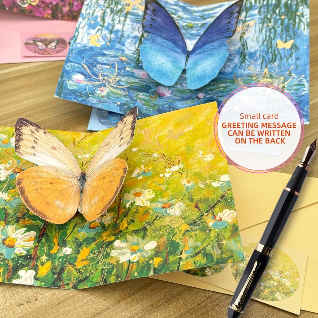 3D Pop Up Butterfly Greeting Card with Envelope for Friends, Foldable ...