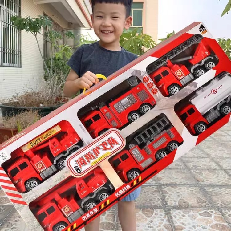Large Fire Truck Toy Set for Children Inertia Crane Lift Water Truck ...